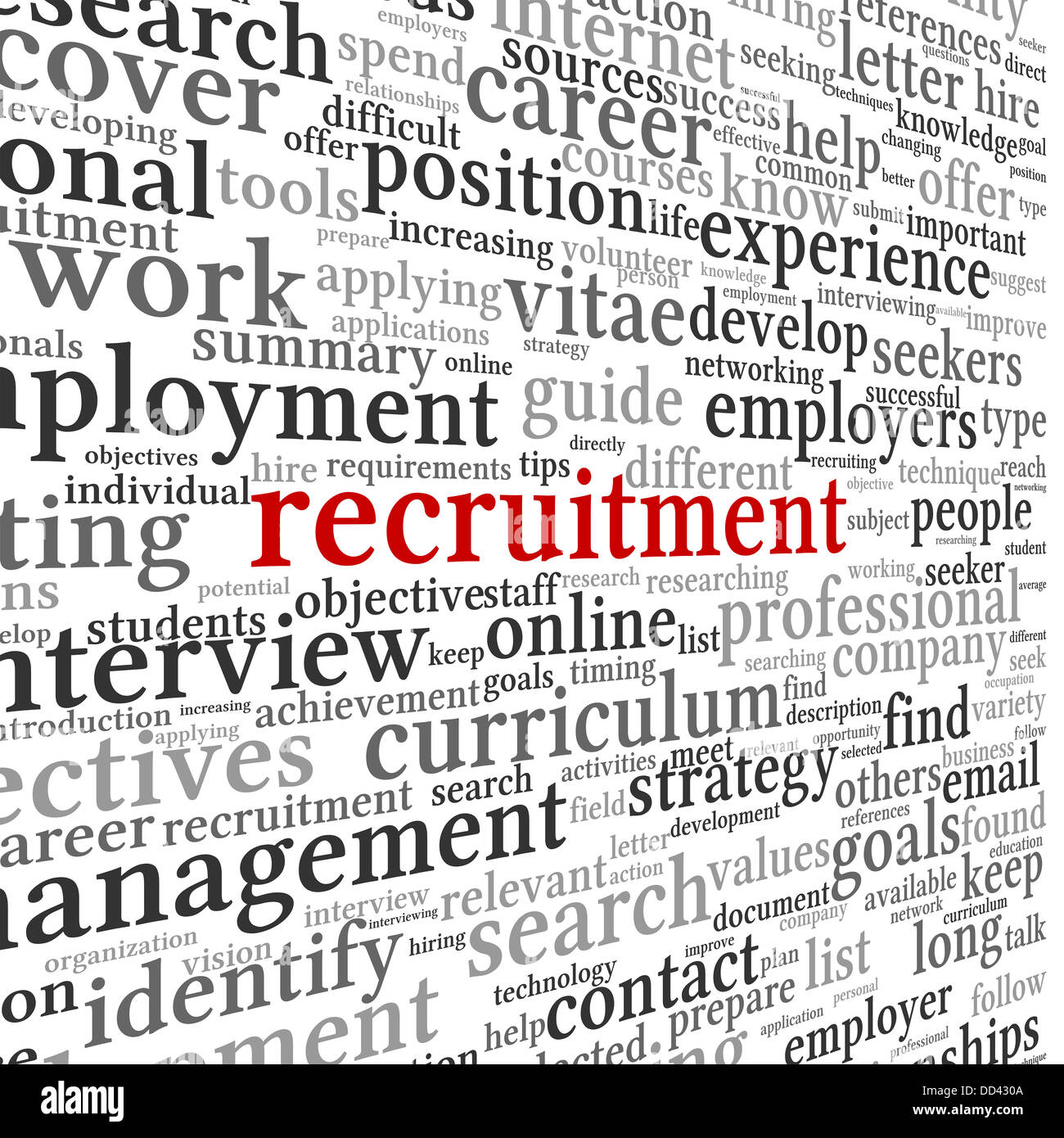 Recruitment concept in word tag cloud on white background Stock Photo ...
