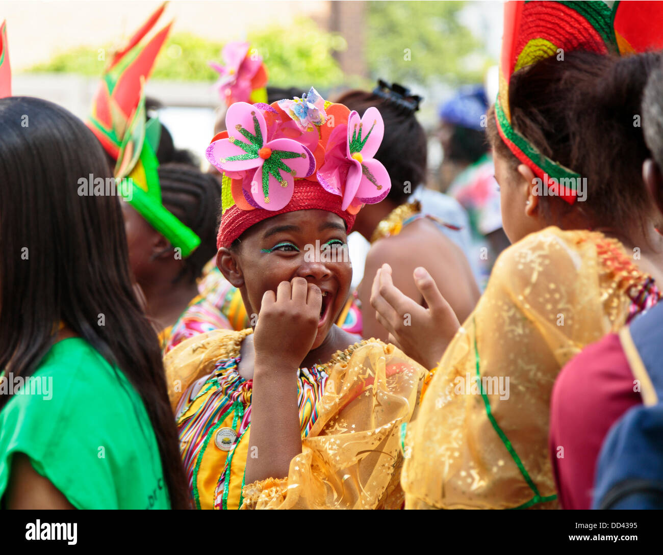 Performers in bright and colourful costumes at the Notting Hill ...