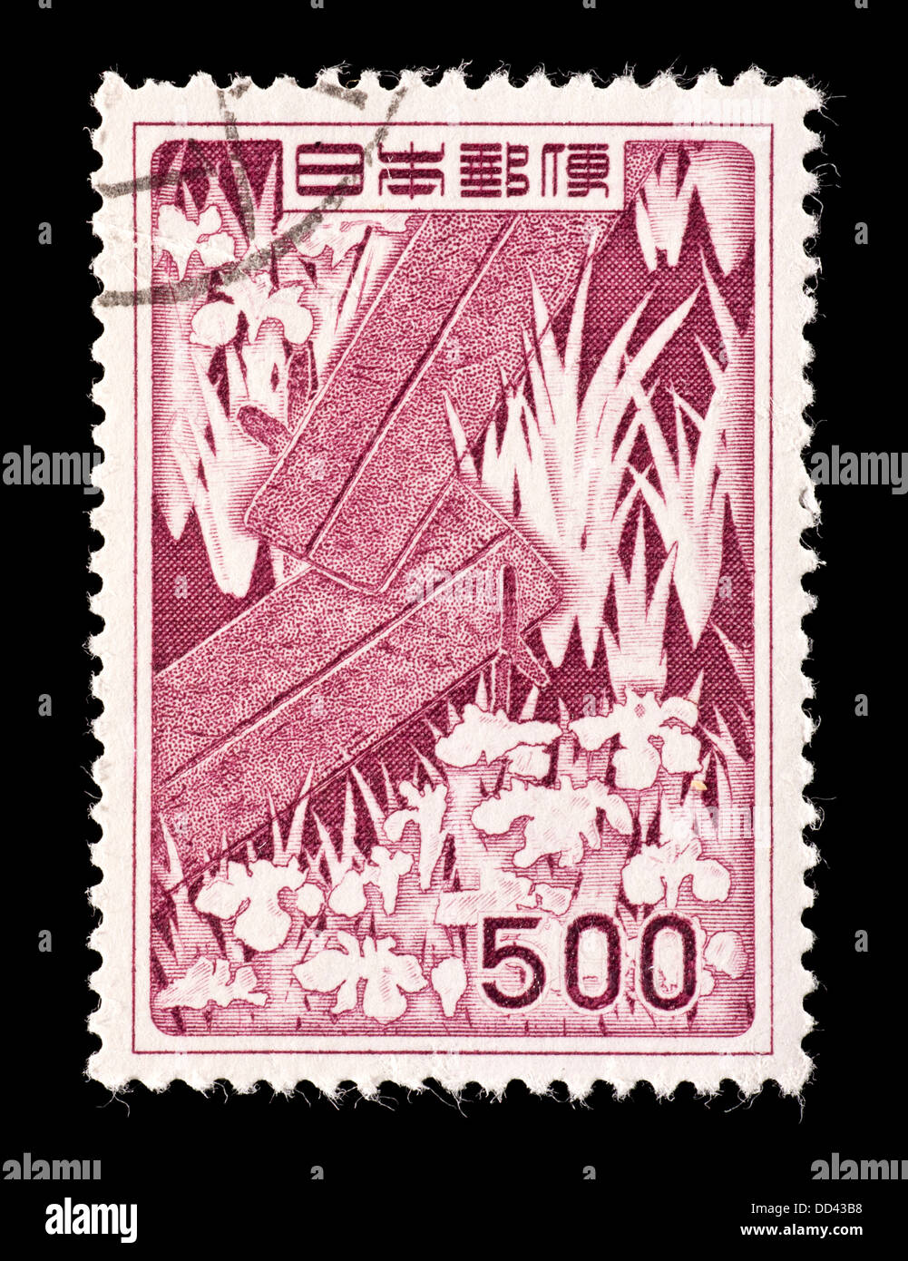 Postage stamp from Japan depicting a bridge and irises Stock Photo - Alamy