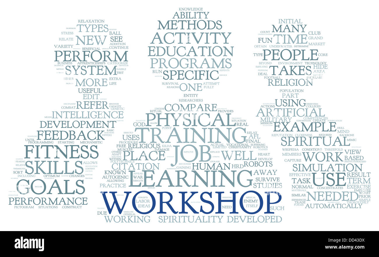 Wotkshop and learning related words concept in tag cloud Stock Photo ...