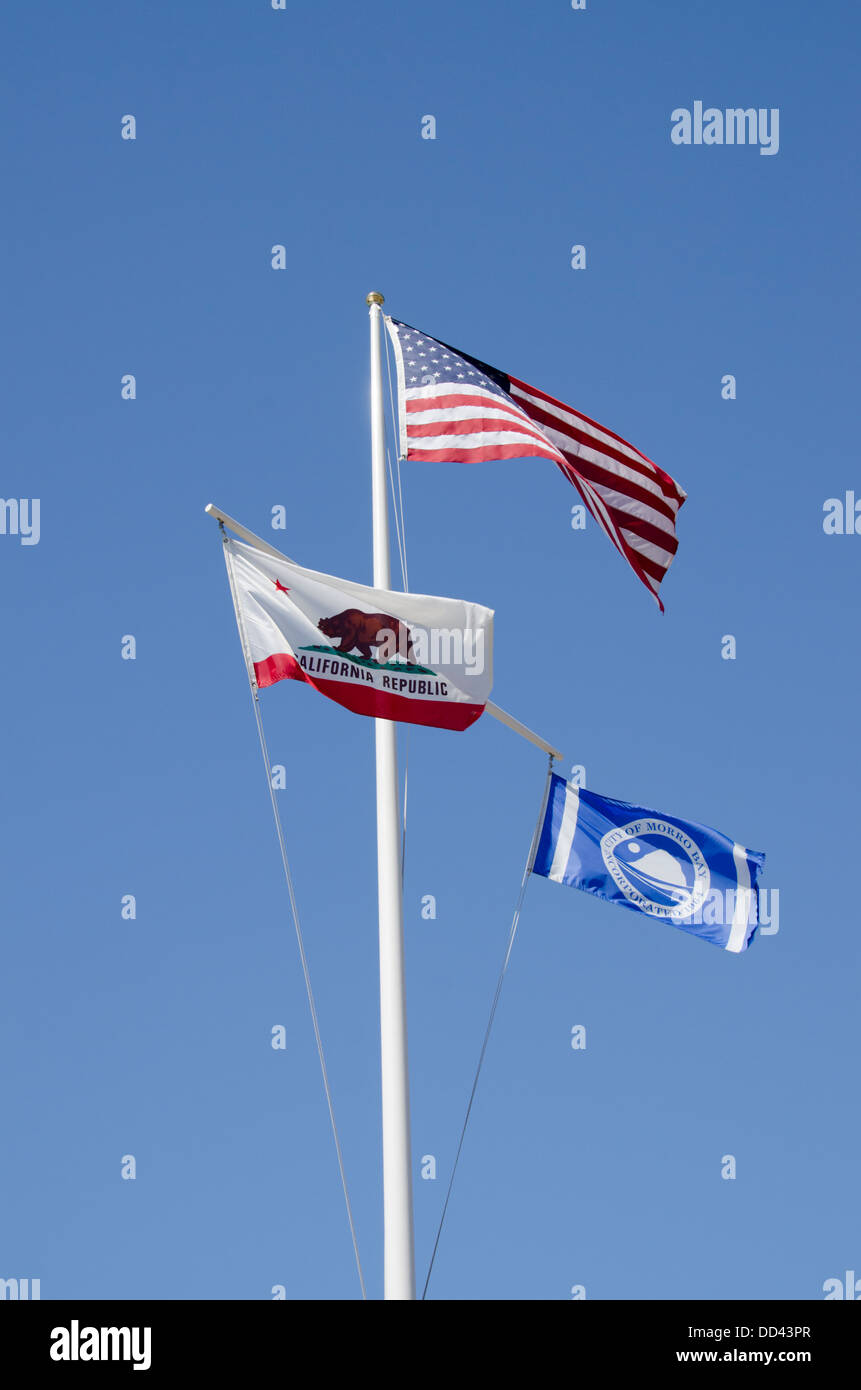 California, Pacific Coast, Morro Bay. US, California & Morro Bay flags ...