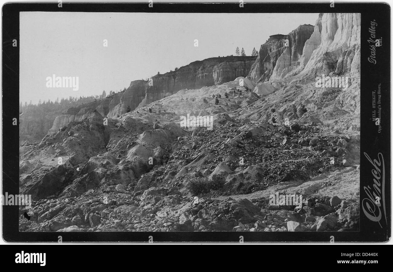 This image shows a view of a slide in the North Bloomfield Mine, which ...