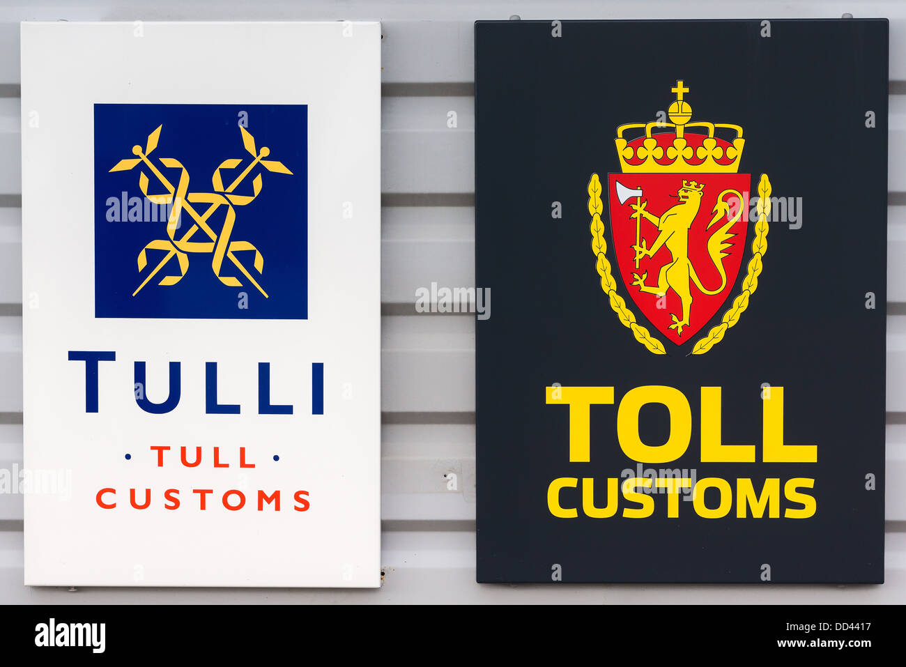 Double sign of customs at border between Finland and Norway Stock Photo ...