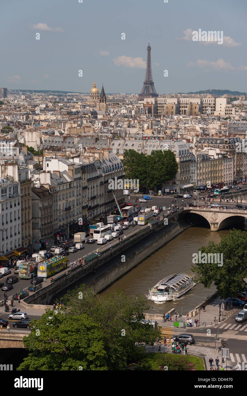 View over Paris of Seine River, Eiffel Tower and Les Invalides from ...