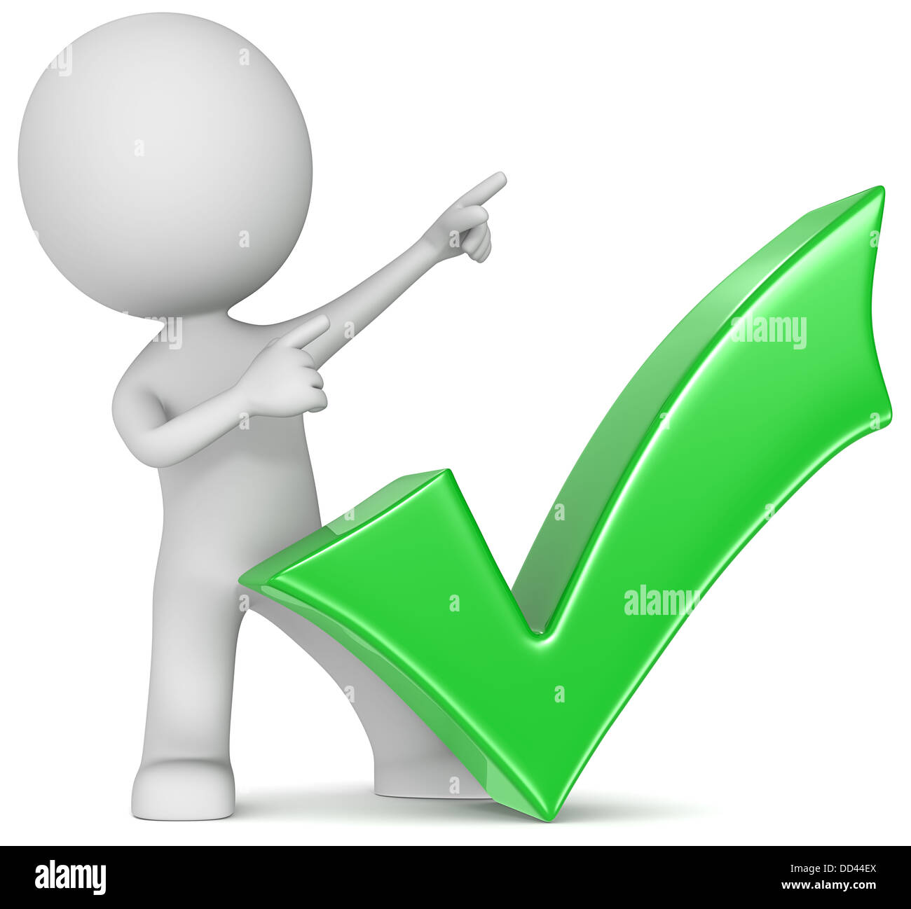 The Dude with green check mark. Pointing upward Stock Photo - Alamy