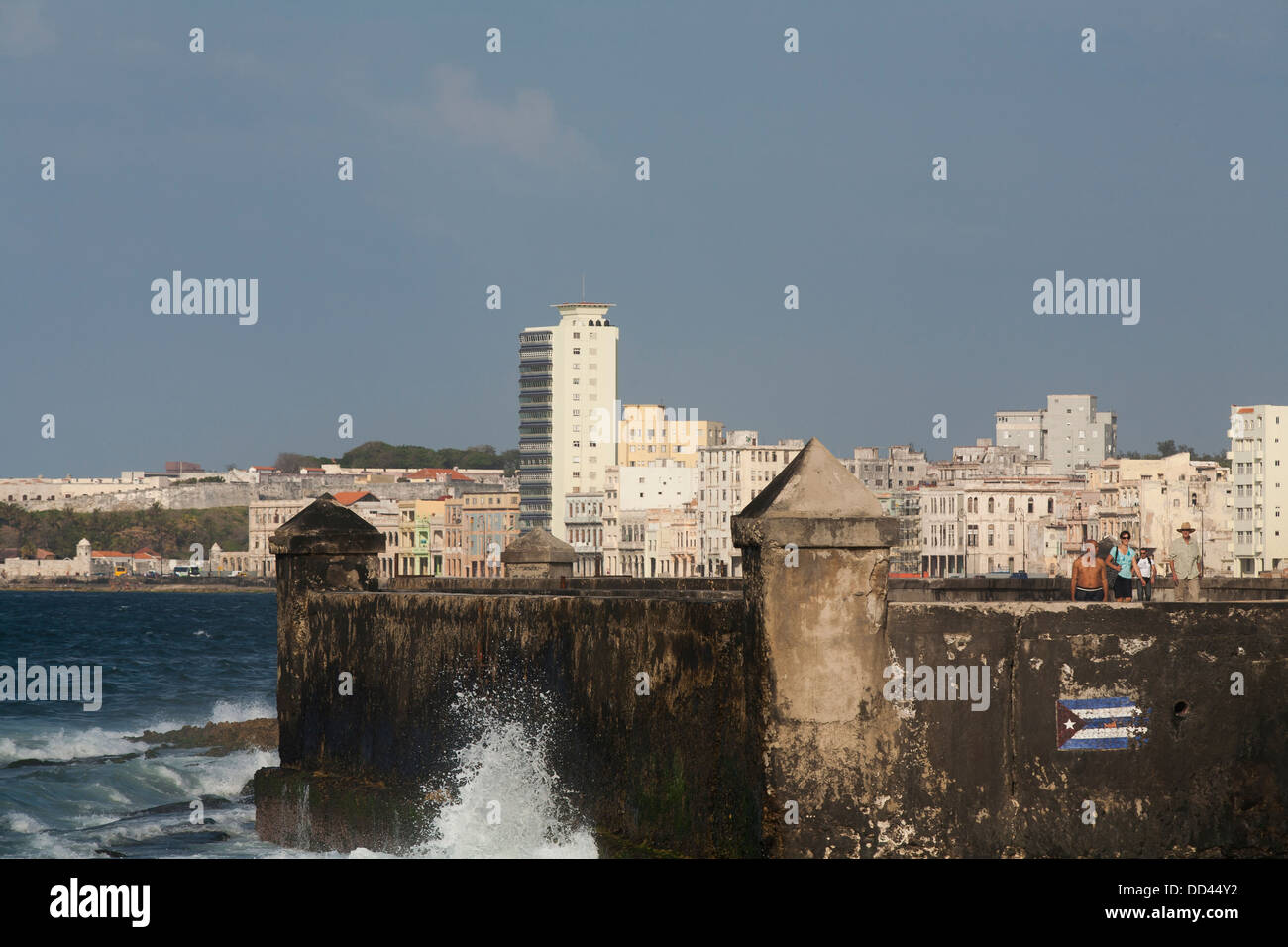 A view of the seawall that makes up the Malecon seafront in Havana Cuba ...