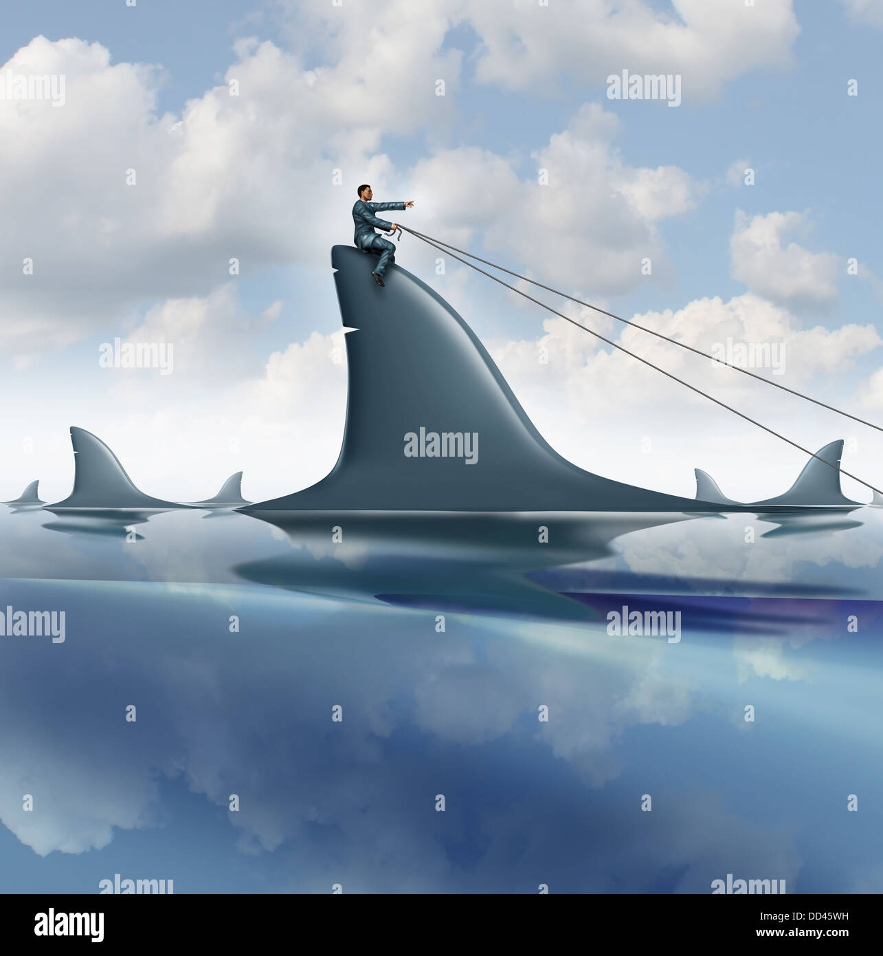 Risk control business concept with a courageous businessman riding a ...