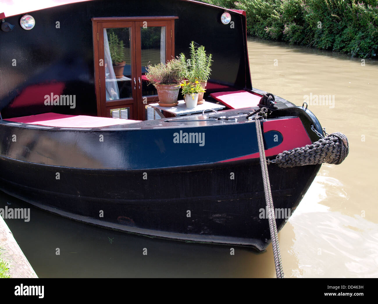Front of a wide beam canal boat, The Kennet and Avon Canal at Bradford ...
