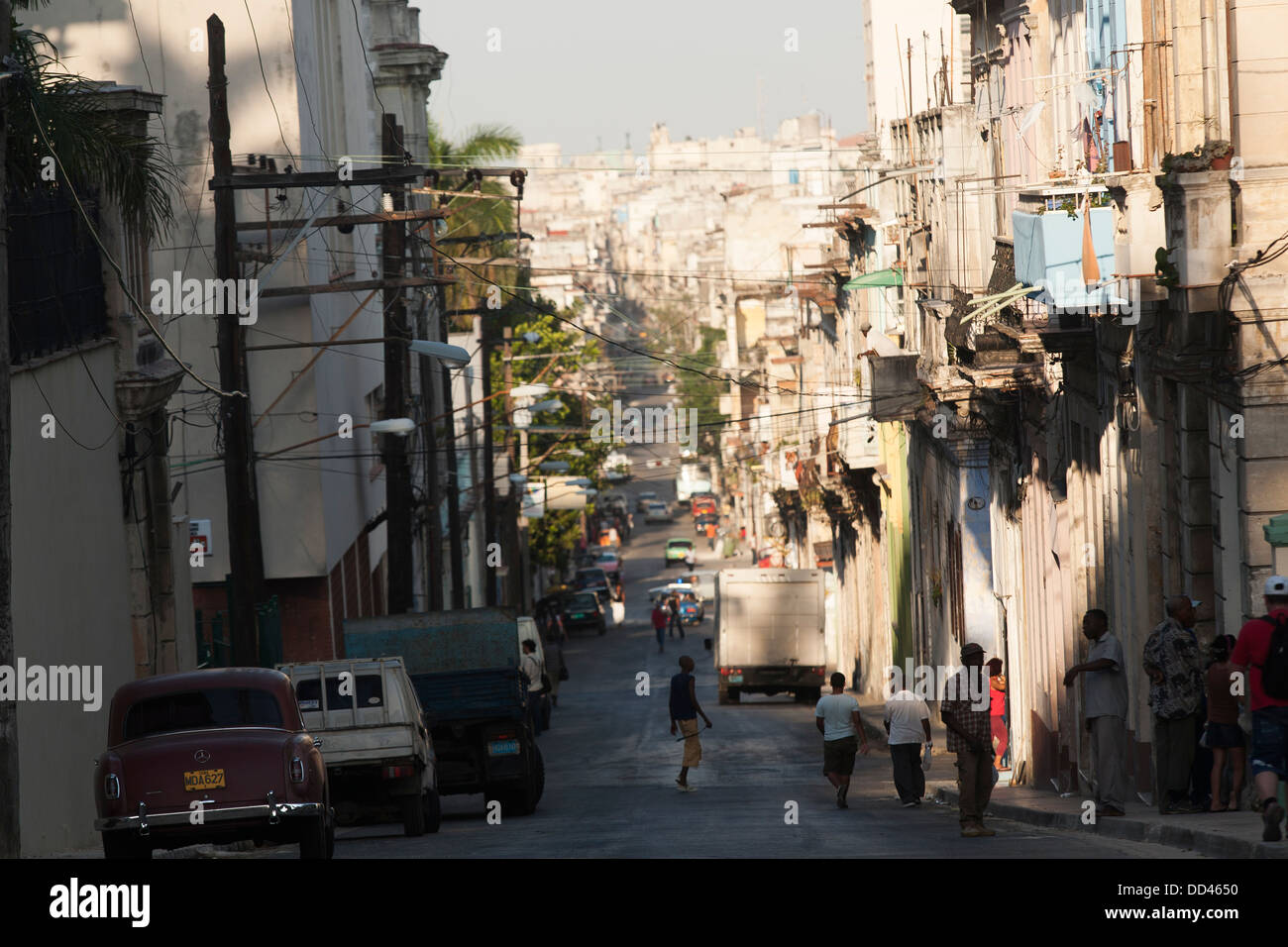 A colorful street scene in a neighborhood in Havana, capitol city of ...