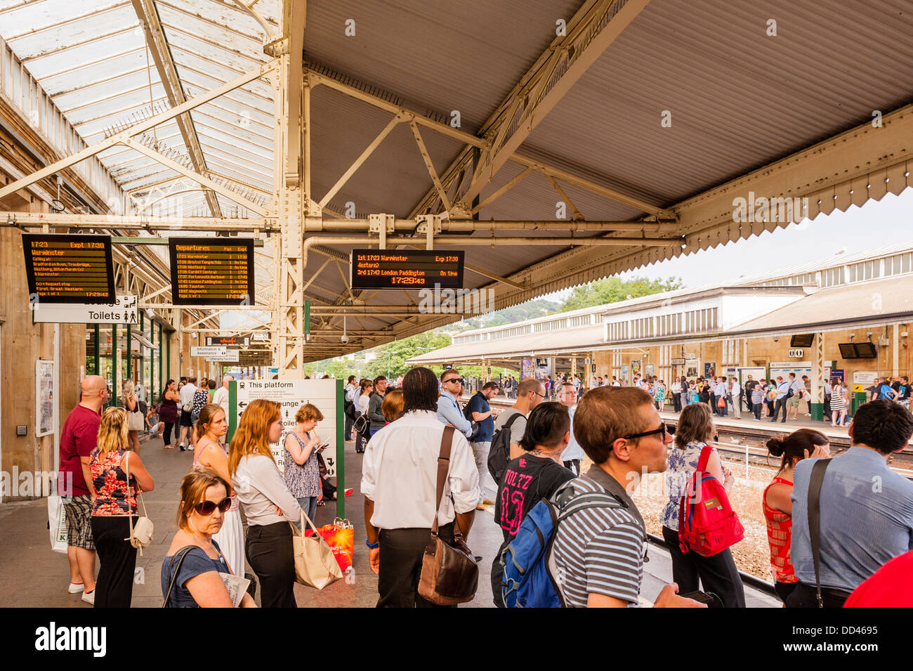 The busy railway station of Bath Spa in Bath , Somerset , England ...