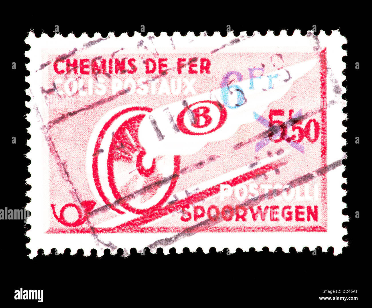 Parcel Postage stamp from Belgium depicting depicting a winged wheel ...