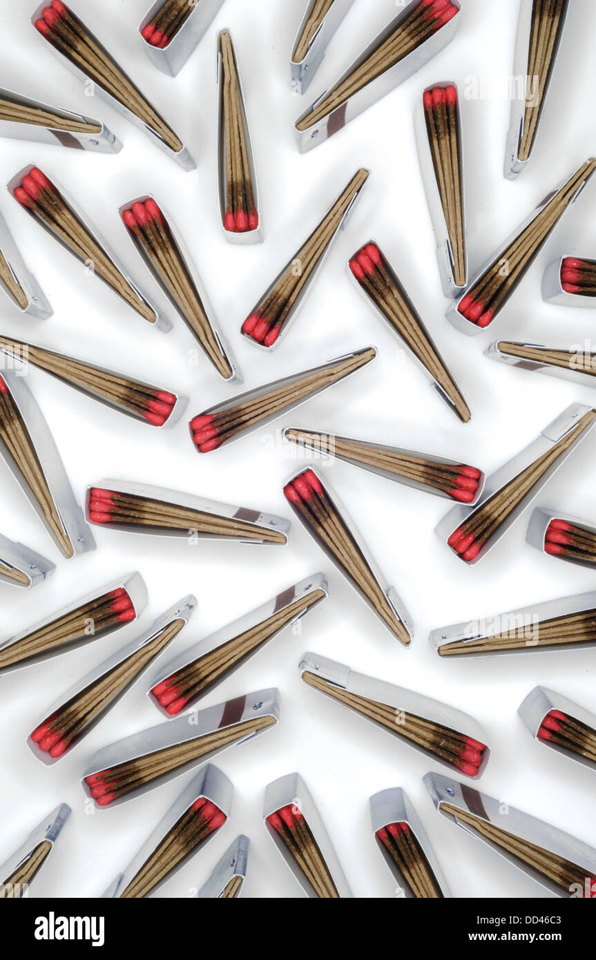 Packs of matches together forming a unique random pattern. White ...