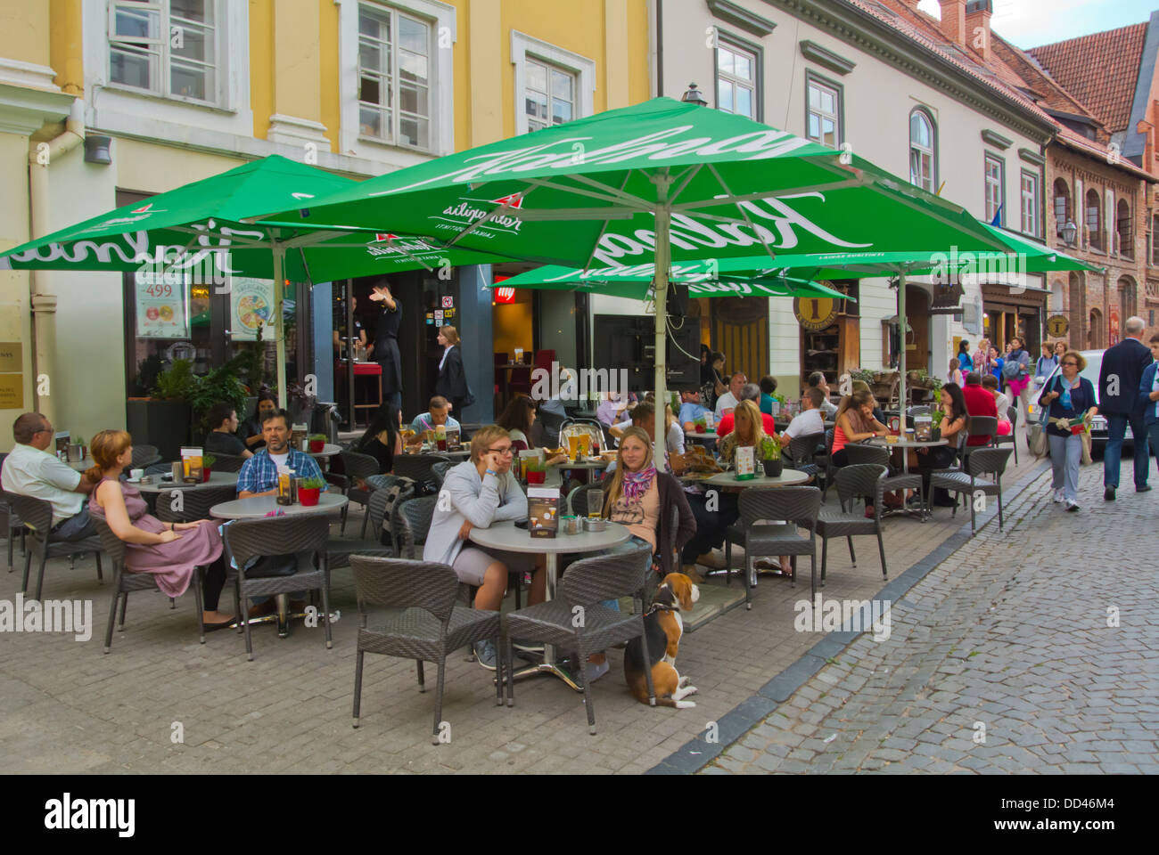 Cafe restaurant terrace Pilies gatve street old town Vilnius Lithuania ...