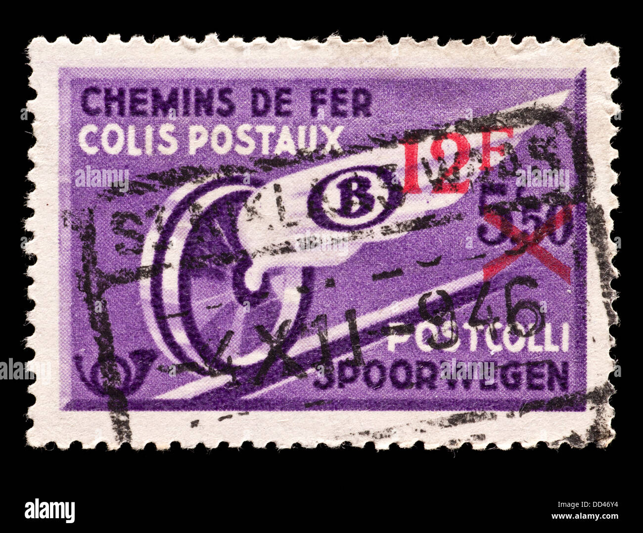 Postage stamp from Belgium depicting a winged wheel Stock Photo - Alamy