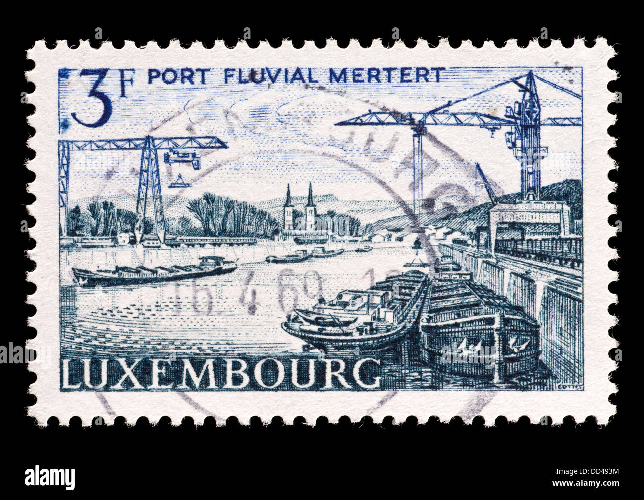 Postage stamp from Luxembourg depicting Mertert, Moselle River Port ...