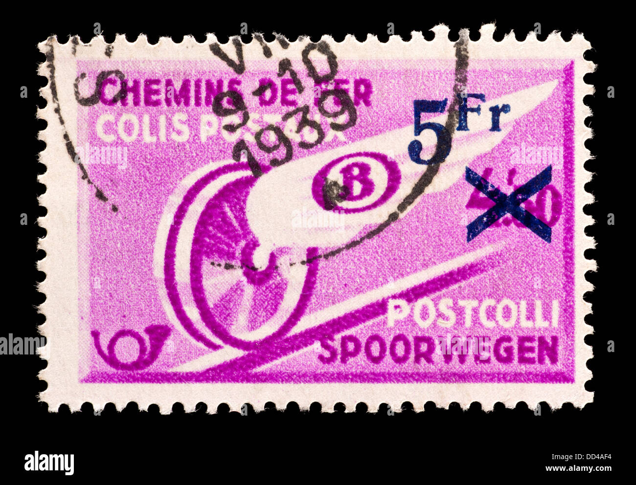 Parcel postage stamp from Belgium depicting a winged wheel Stock Photo ...