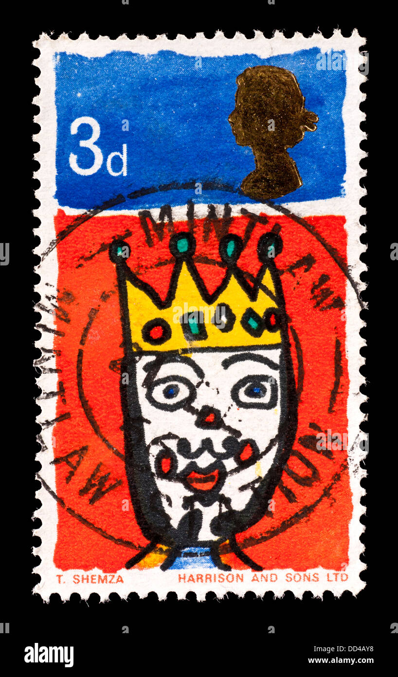 Postage stamp from Great Britain depicting a child's drawing of a king ...