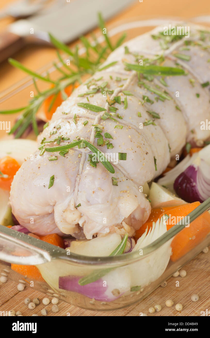 Stuffed Raw Capon in Glass Roasting Tray Stock Photo - Alamy