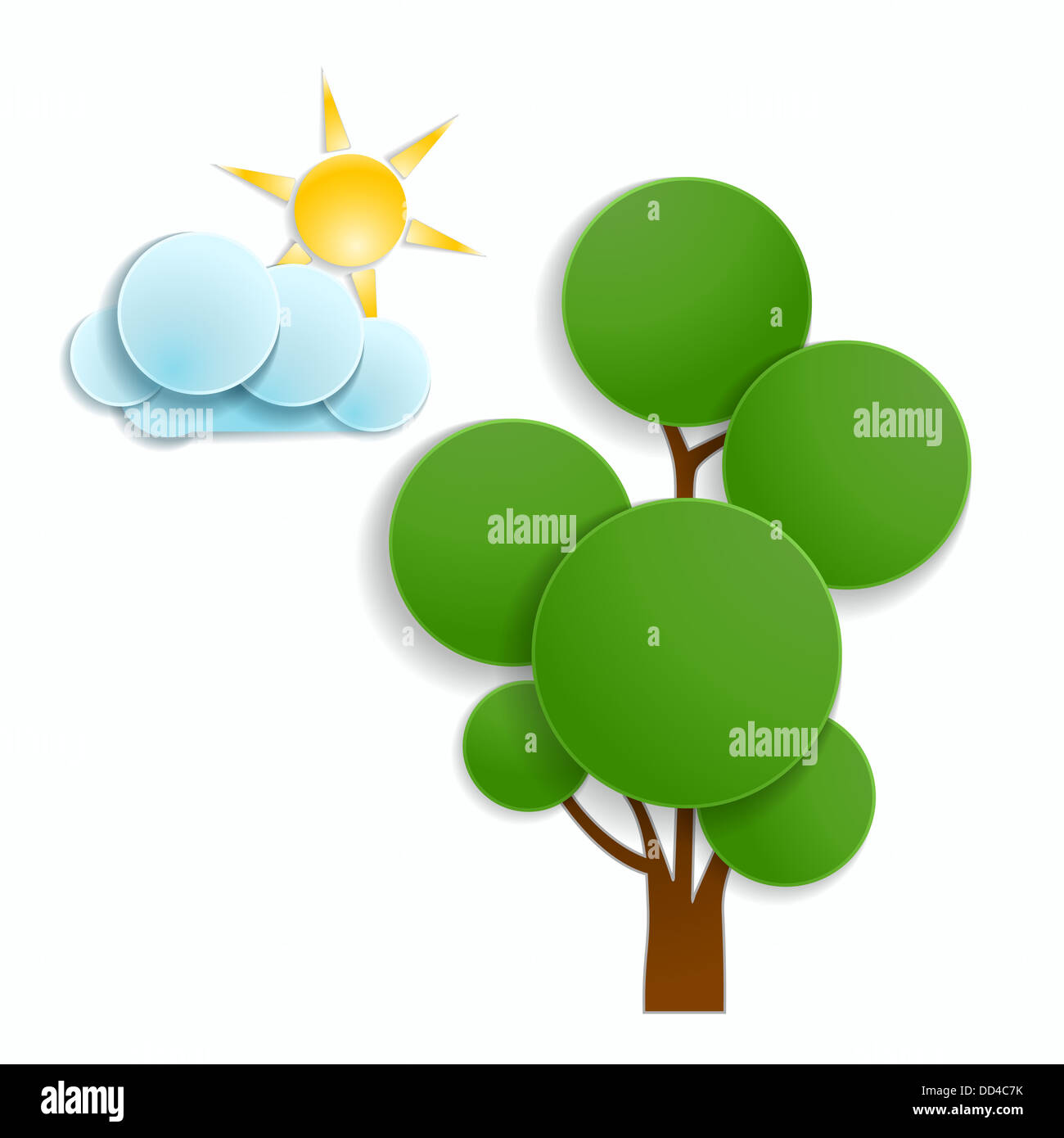 green tree with cloud and sun Stock Photo - Alamy