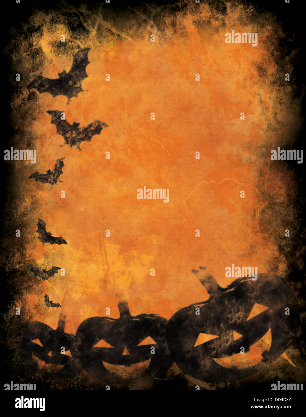 Grunge textured background with halloween pumpkins and bats Stock Photo ...
