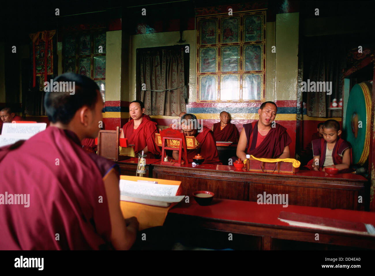 Tibetan buddhist monks praying in a monastery ( Nepal Stock Photo - Alamy