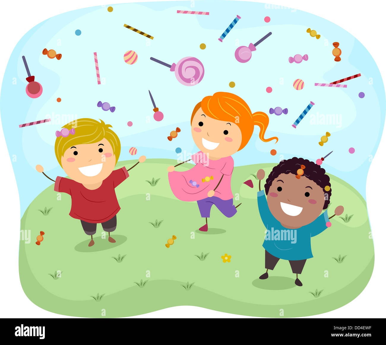 Illustration of Stickman Kids Catching Sweet Candies and Lollipops ...