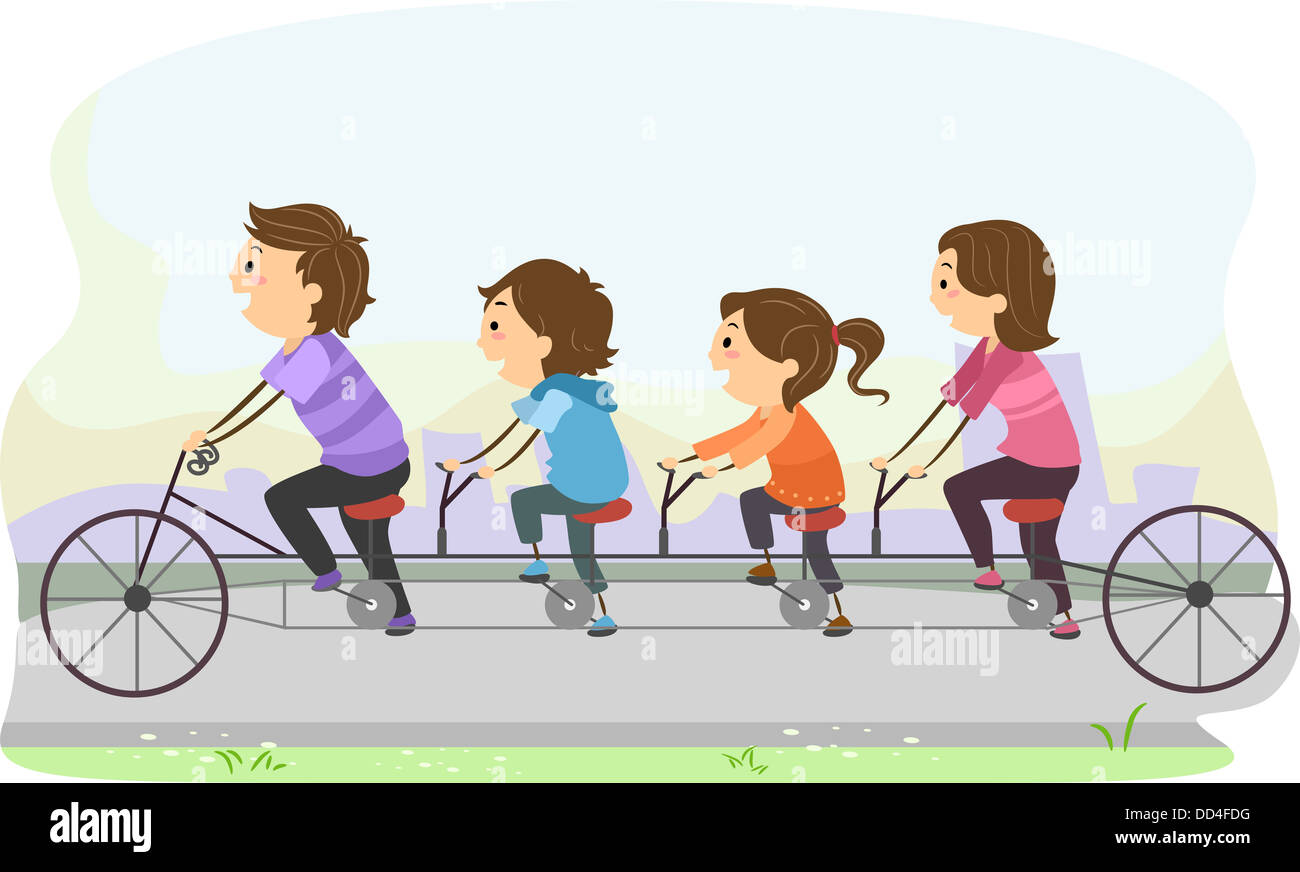Illustration of Stickman Family Riding a Tandem Bicycle Stock Photo - Alamy