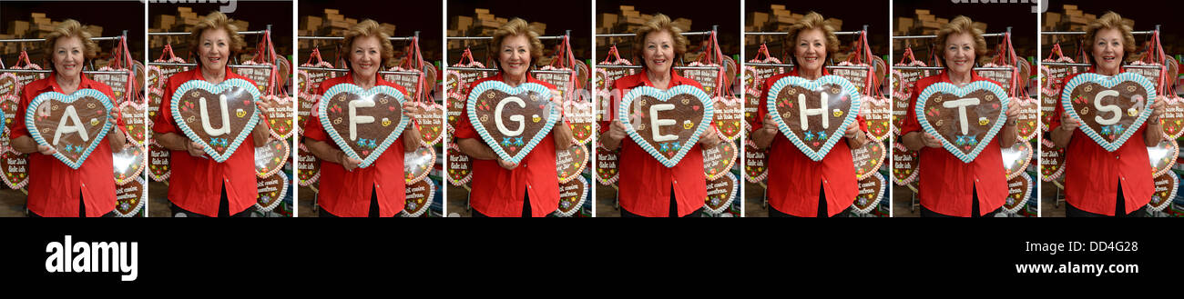 A composite photo shows the owner of a gingerbread heart booth Christl ...
