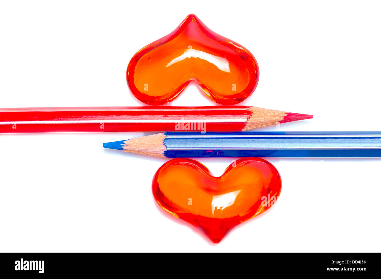red and blue coloured pencils Stock Photo - Alamy