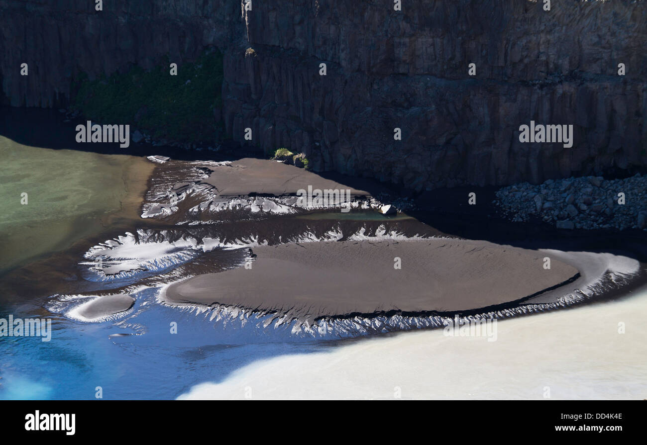 Hafragilsfoss Black sand river island below water fall Stock Photo - Alamy
