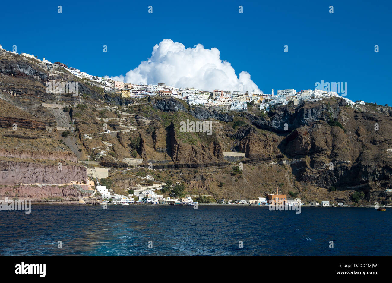 Greece, Santorini, view of Fira from the Caldera sea area Stock Photo ...