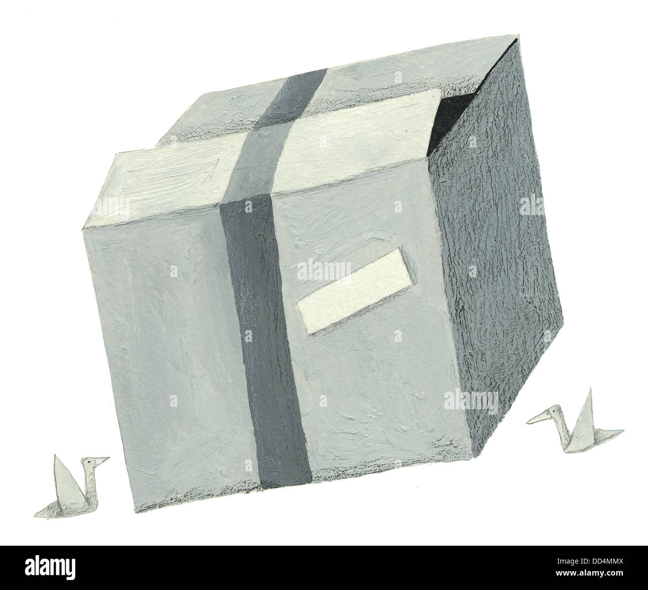 Acrylic illustration of gray cardboard box Stock Photo - Alamy