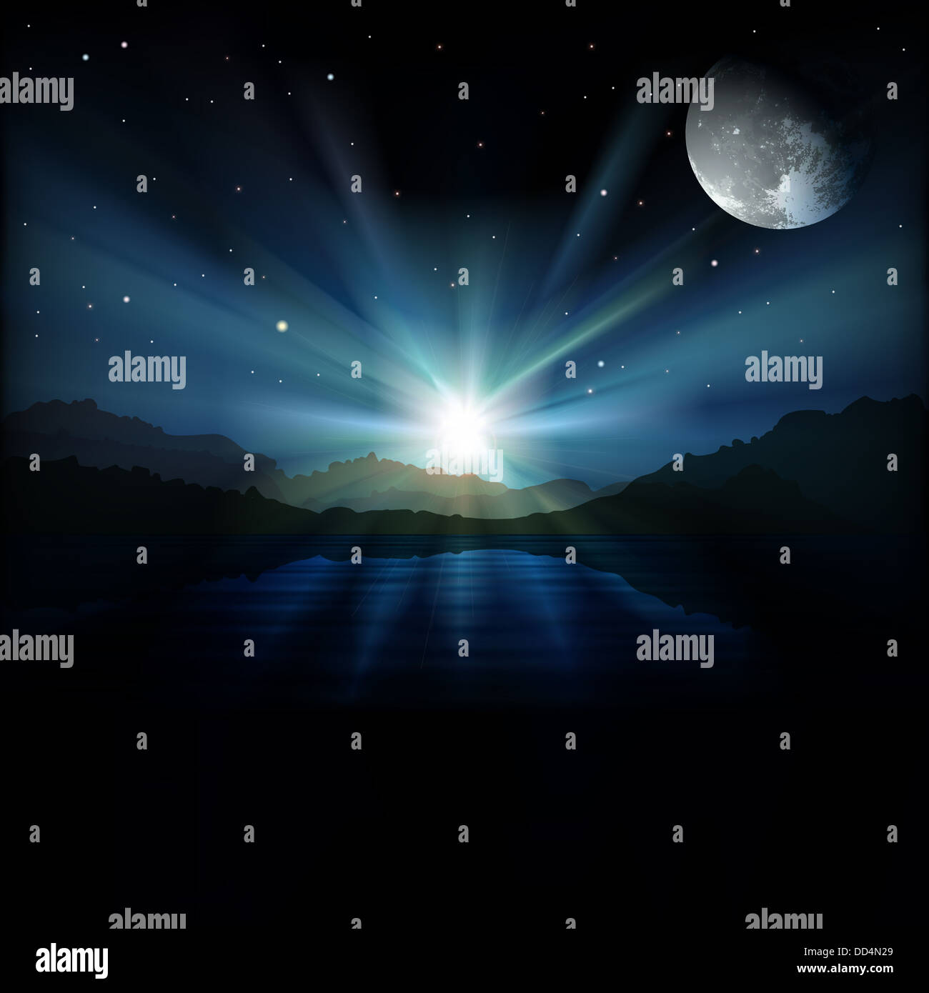 abstract background with mountains and blue sunrise Stock Photo - Alamy