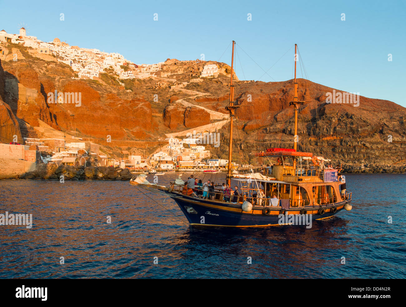 Greece, Santorini, the Oia village and its small seaport seen from the ...