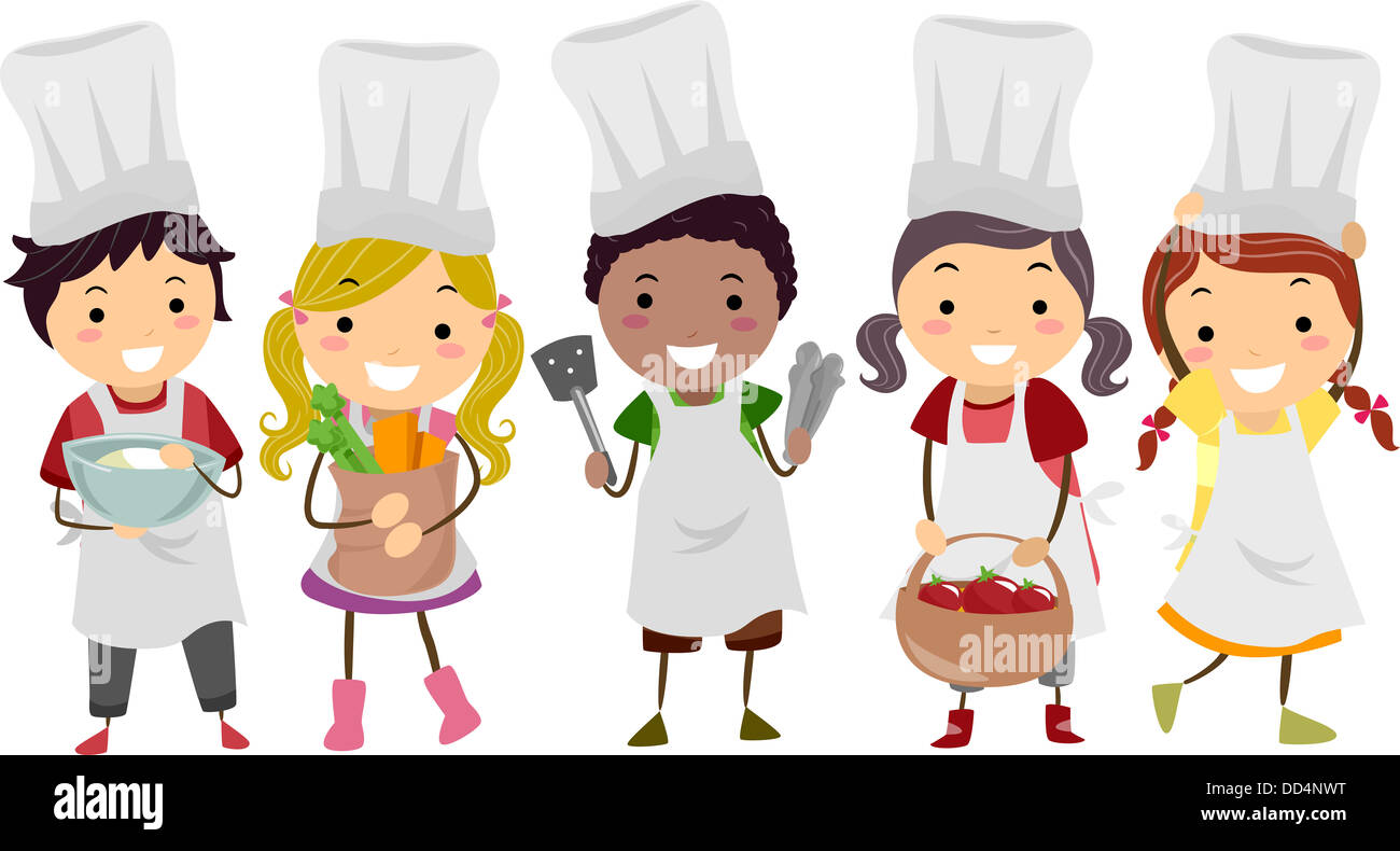 Illustration of Stickman Kids as Little Chefs Stock Photo - Alamy