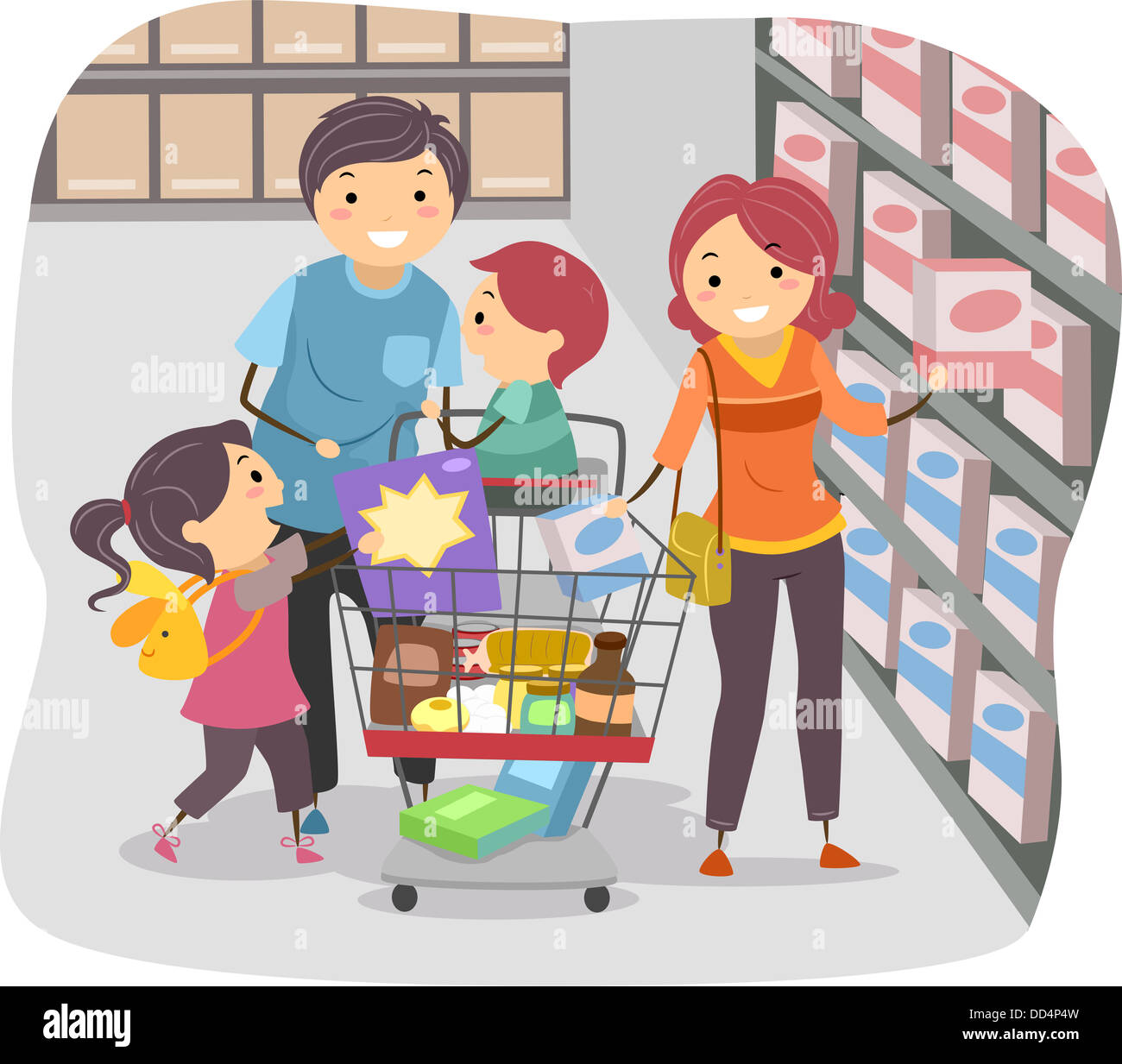 Illustration of Stickman Family Shopping in a Grocery Store Stock Photo ...