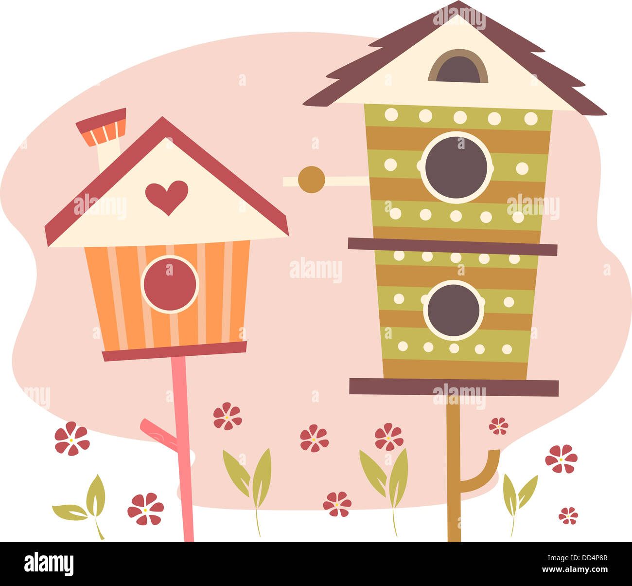 Illustration of Cute Bird Houses Stock Photo - Alamy