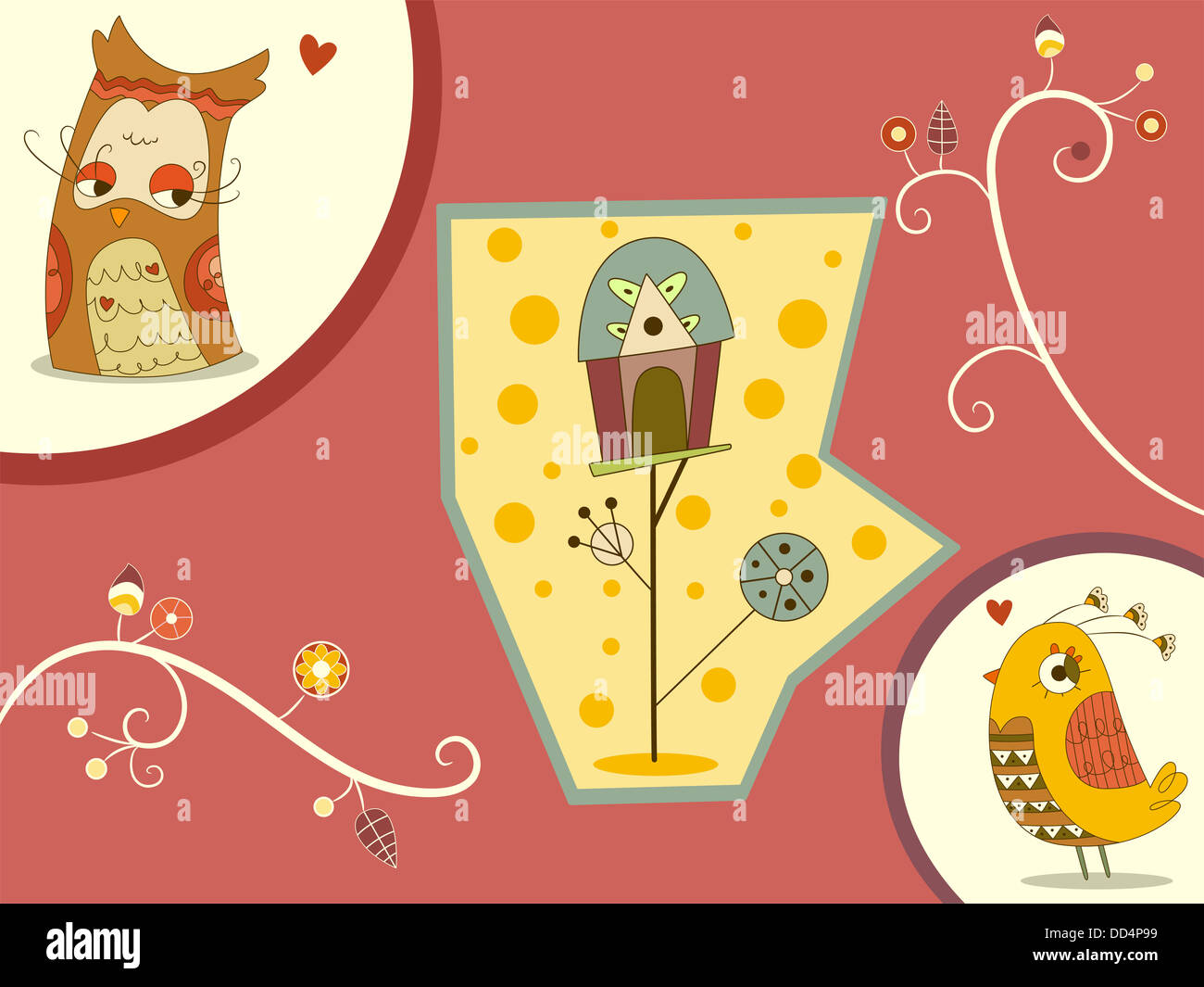 Illustration of Couple Birds with Vines Stock Photo - Alamy