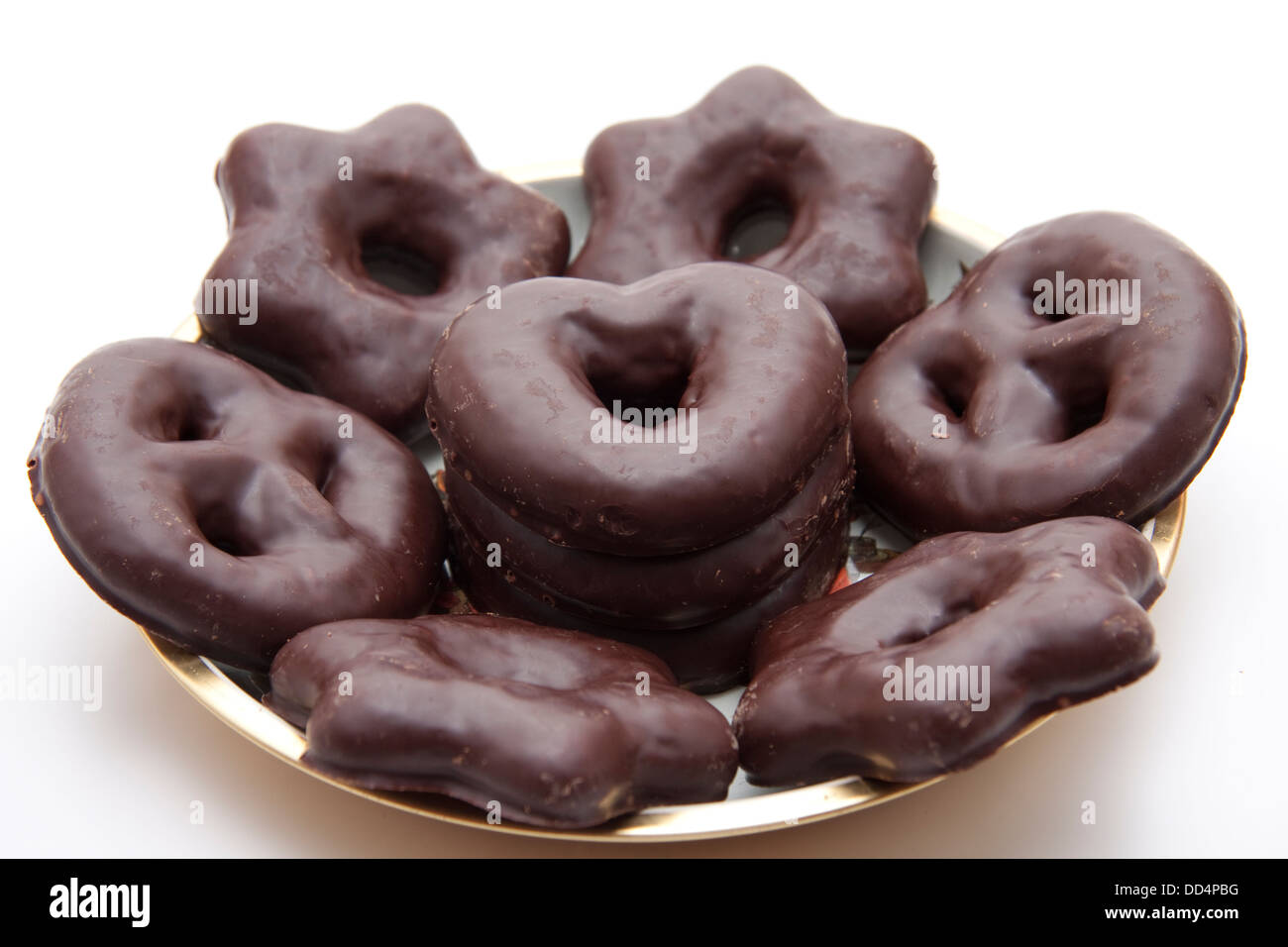 Chocolate cookies in the metal plate Stock Photo - Alamy