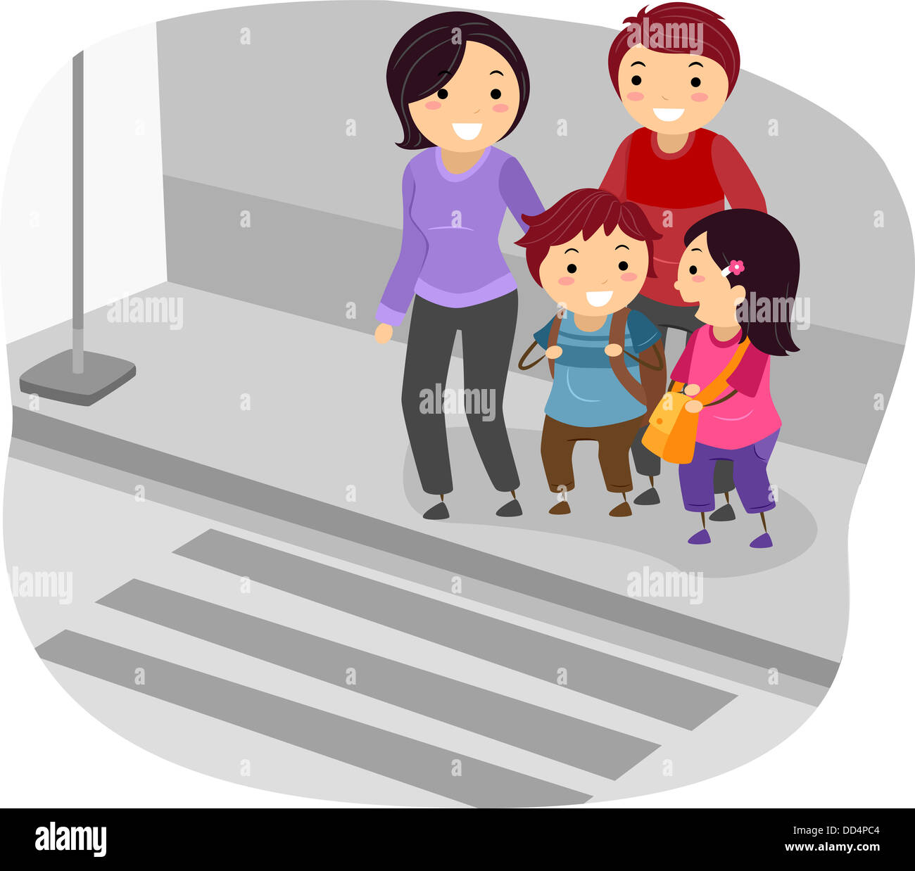 Illustration of Stickman Family Crossing a Street Stock Photo - Alamy