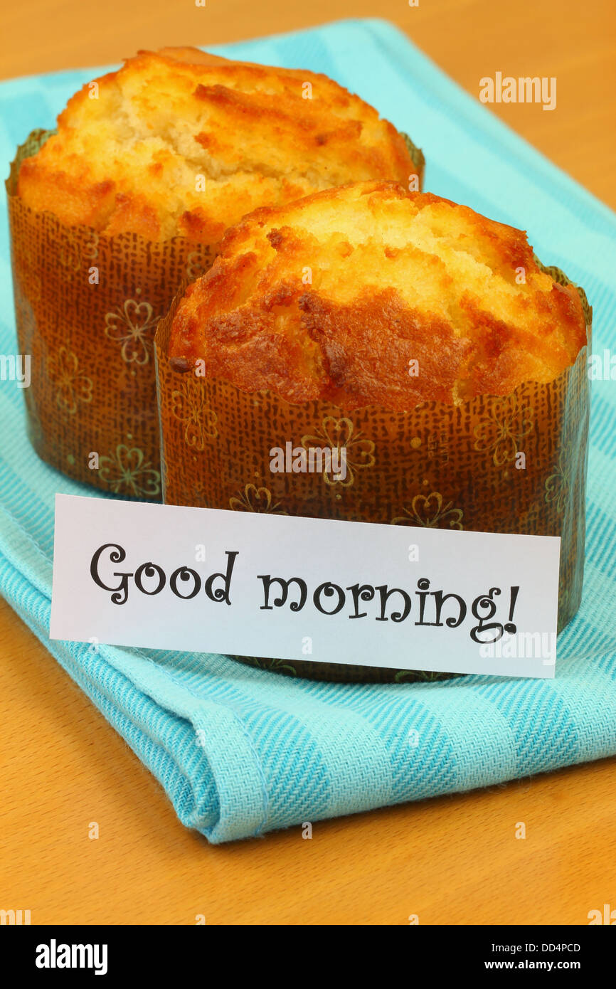 Good morning card with lemon muffins Stock Photo - Alamy