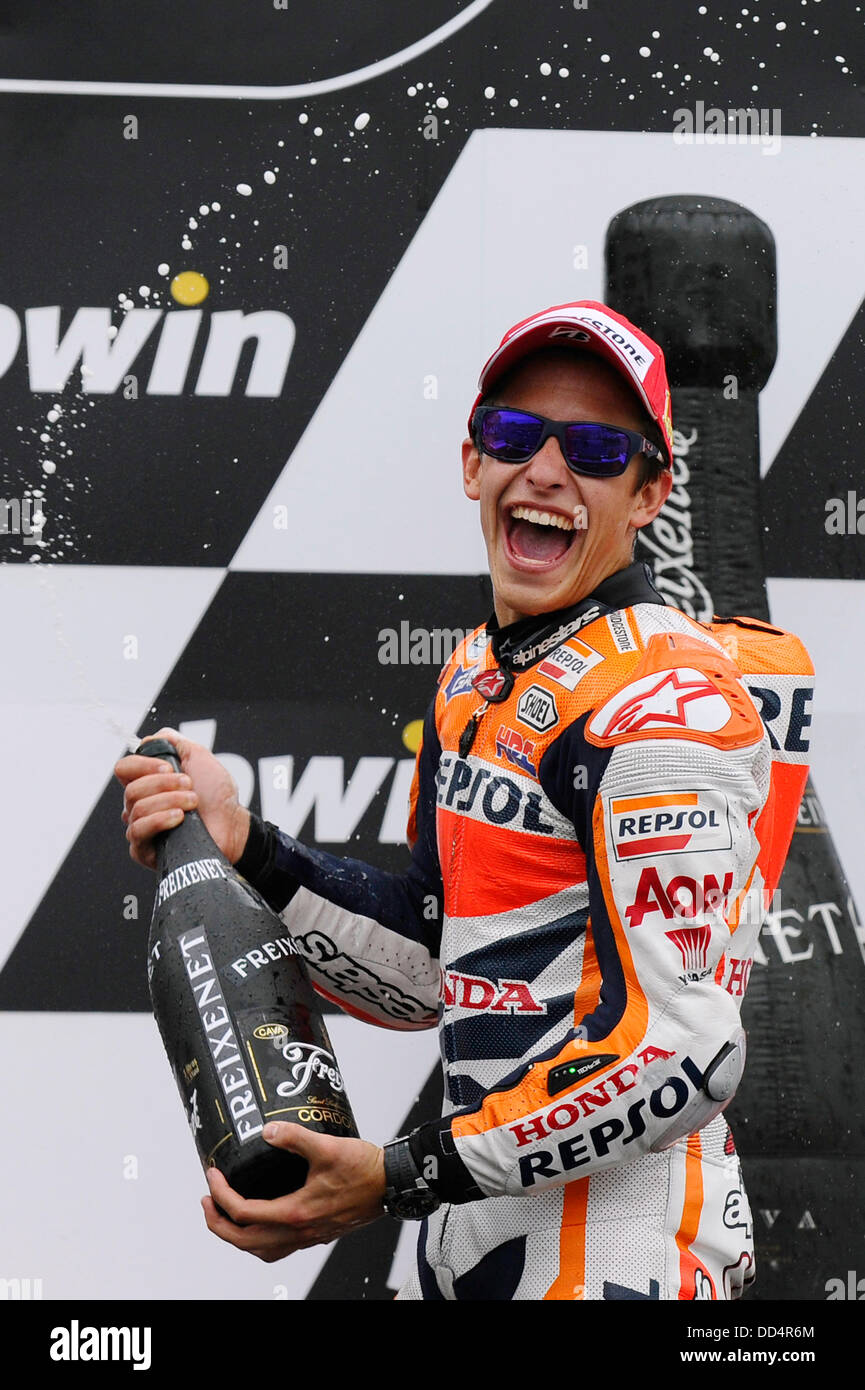 Winner of MotoGP class Marc Marquez of Spain celebrates his victory at ...