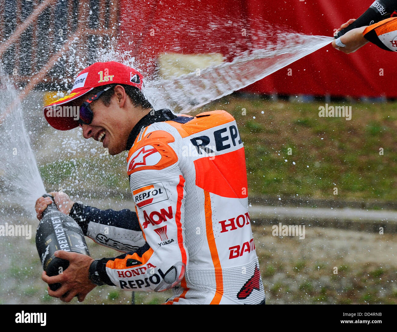 Winner of MotoGP class Marc Marquez of Spain celebrates his victory at ...