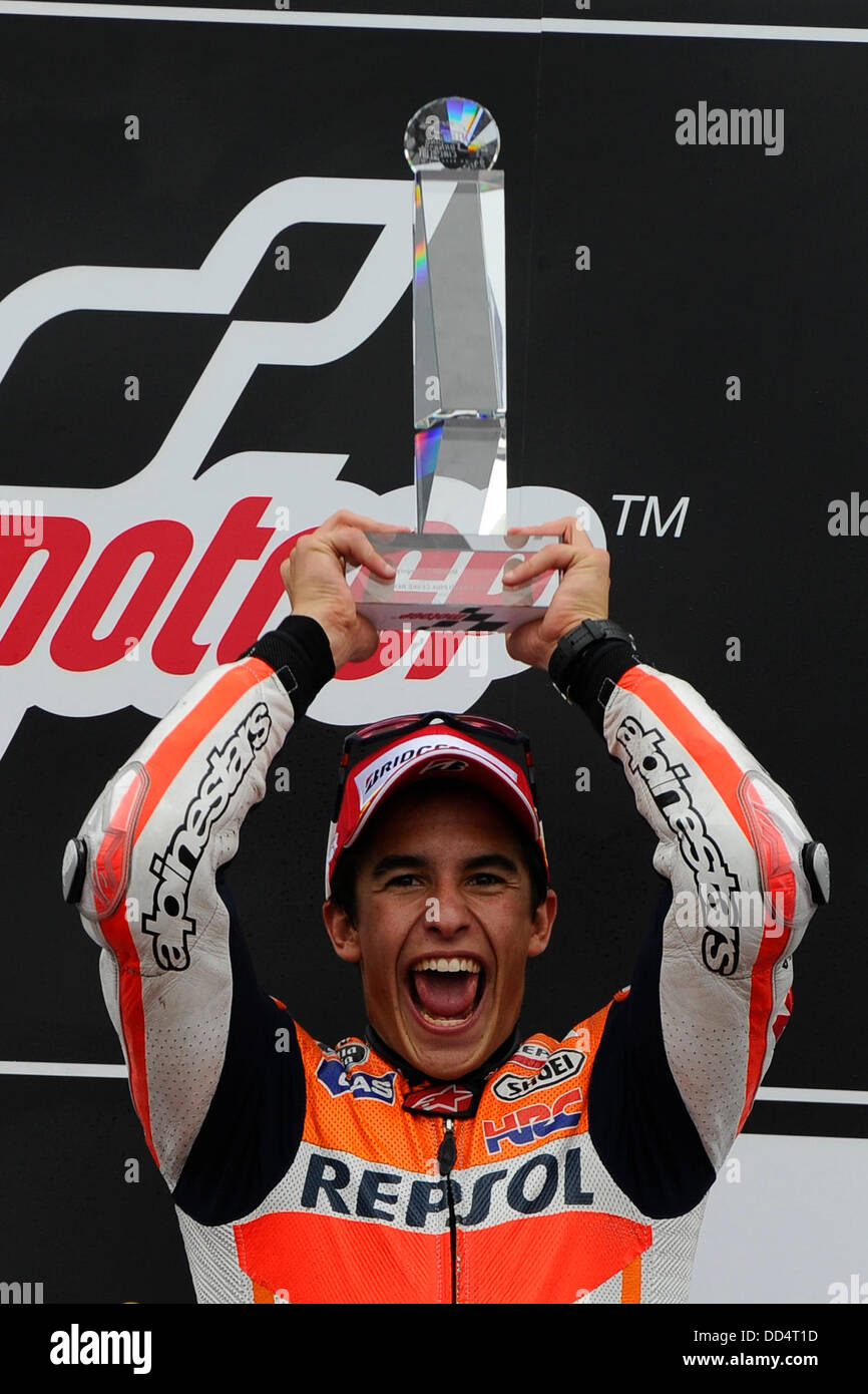 Winner of MotoGP class Marc Marquez of Spain celebrates his victory at ...