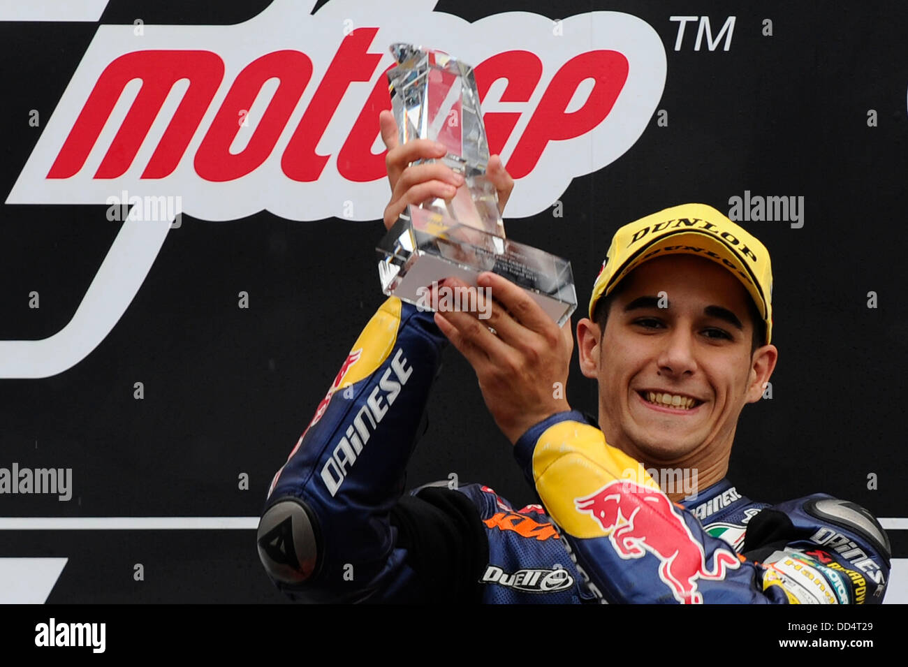 Winner of Moto3 class Luis Salom of Spain celebrates his victory at the ...