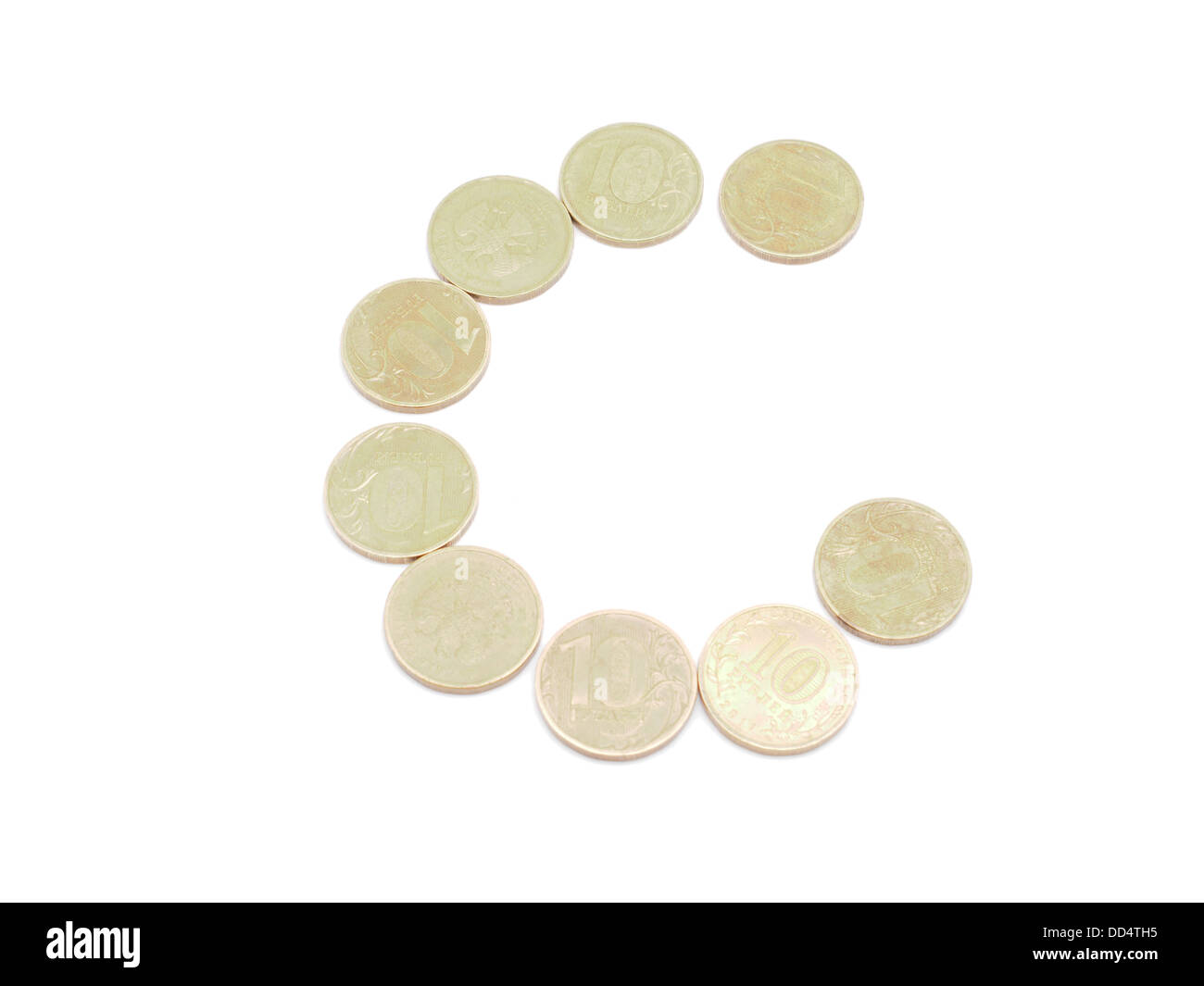 Letters of coins on a white background Stock Photo - Alamy