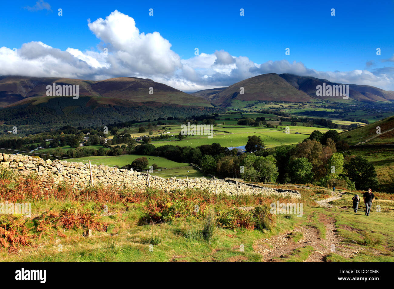 View over Threlkeld Valley, Keswick town, Lake District National Park ...