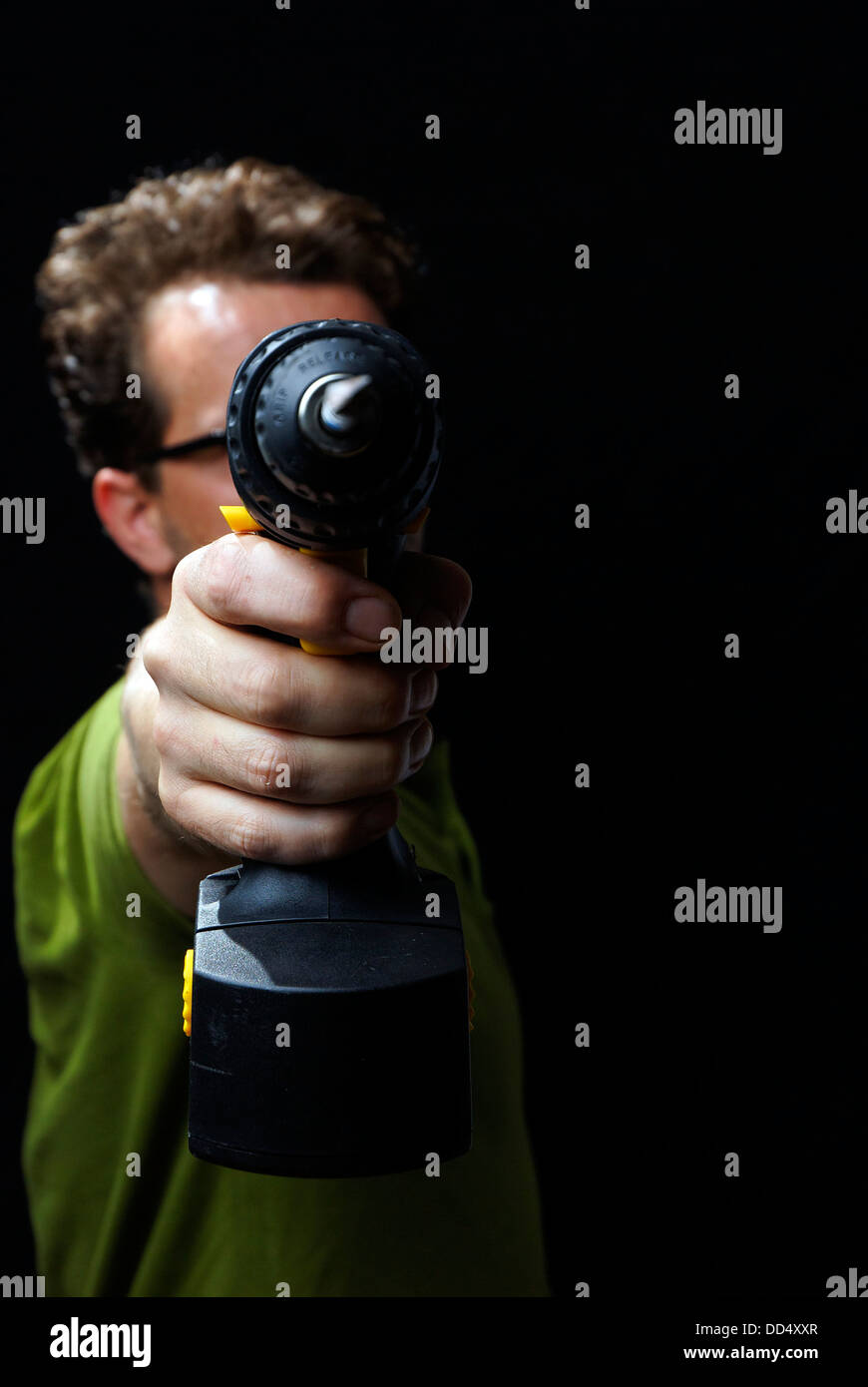 Man with screwdriver in dirty hand Stock Photo - Alamy