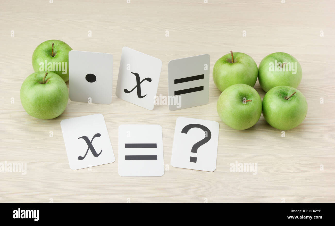 School card and apple with math problems Stock Photo - Alamy