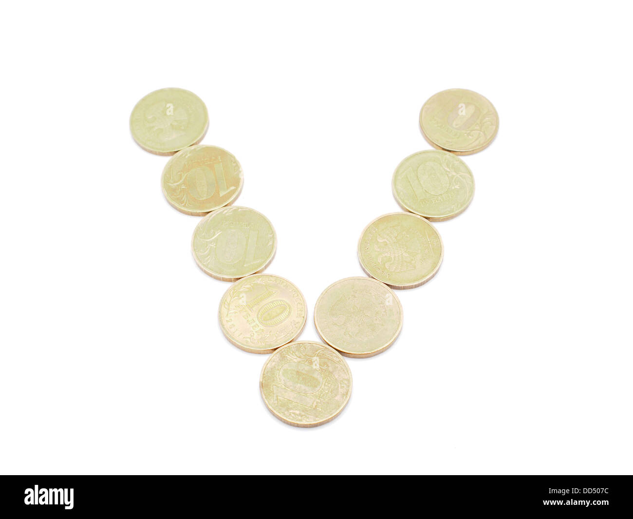 Letters of coins on a white background Stock Photo - Alamy